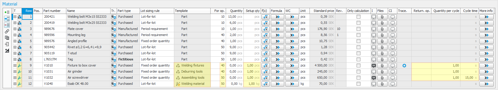 Using tools in BOM & routing and in manufacturing orders