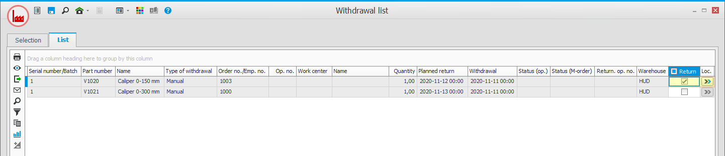 Manual withdrawal and return